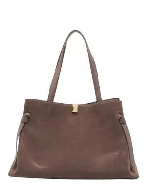 Yuzefi Suede Tote Bag With Embossed Logo - Brown