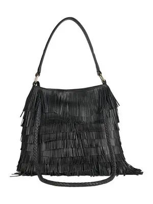 VISONA` Visona Nappa Shoulder Bag With Fringe Detail - Black