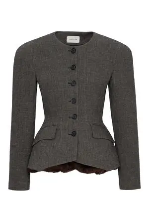 Magda Butrym Tailored Wool-linen Jacket With Fur Trim - Grey