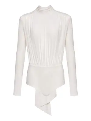 Magda Butrym Long-sleeve Turtleneck Bodysuit With Draped Detail - Ivory