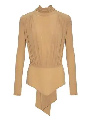 Magda Butrym Long-sleeve Turtleneck Bodysuit With Draped Detail - Neutral