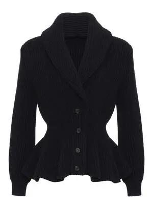 Magda Butrym Ribbed Wool Peplum Cardigan - Black