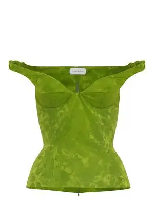 Magda Butrym Off-the-shoulder Linen-silk Top - Green