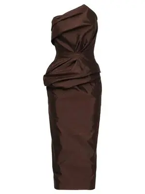 Magda Butrym Asymmetrical Silk Midi Dress - Brown