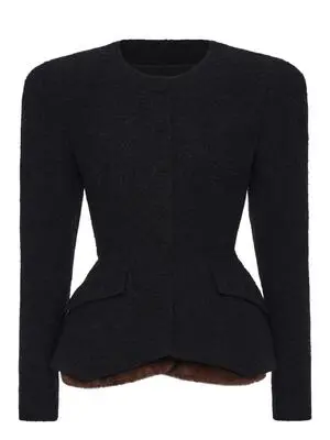 Magda Butrym Tailored Wool-blend Jacket With Fur Trim - Black