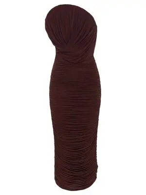 Magda Butrym Strapless Ruched Stretch-cotton Midi Dress - Brown