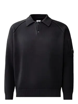 C.P. COMPANY Lens-detail Ribbed Polo Shirt - Blue