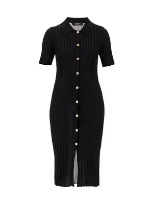 Versace Knitted Mini Dress With Medusa Logo Buttons - Black