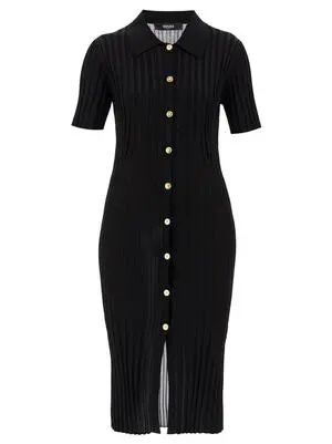 Versace Knitted Mini Dress With Medusa Logo Buttons - Black