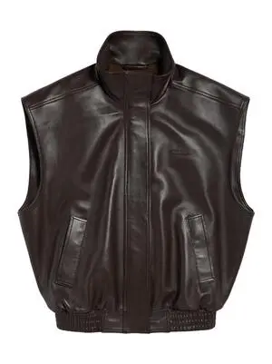 Balenciaga Sleeveless Blouson In Shiny Soft Lambskin - Brown