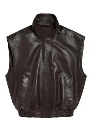 Balenciaga Sleeveless Blouson In Shiny Soft Lambskin - Brown