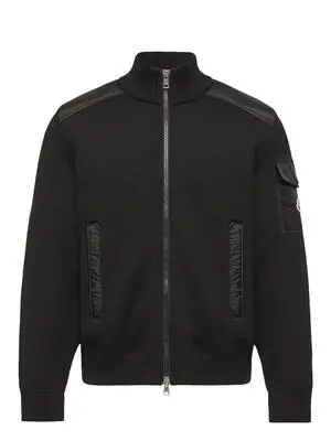 Moncler Padded Wool Zip-up Cardigan With Nylon Inserts - Black
