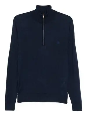Etro Fuji Knitted Quarter Zip Jumper - Blue