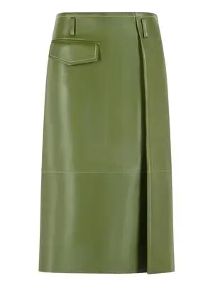 Marni Midi Skirt In Nappa Leather With Asymmetric Pocket - Green