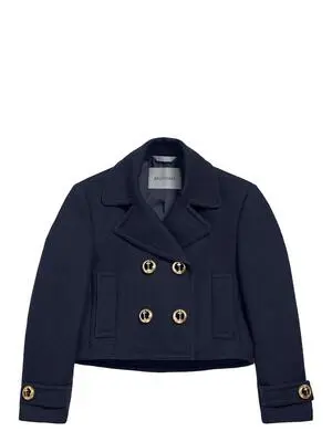 Balenciaga Cropped Textured Wool Peacoat - Blue