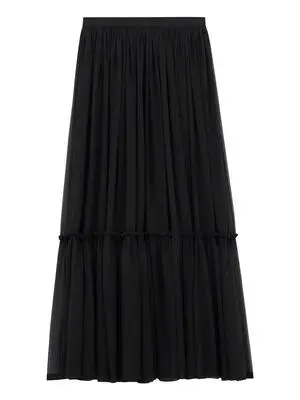 Saint Laurent Silk Mousseline Crepe Maxi Skirt - Black
