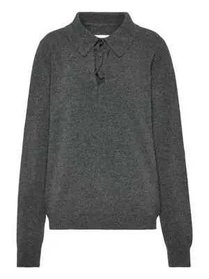 MAISON MARGIELA Draped Collar Wool Polo Sweater - Gray