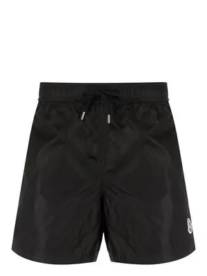 Moncler Technical Nylon Logo Patch Swim Shorts - Black