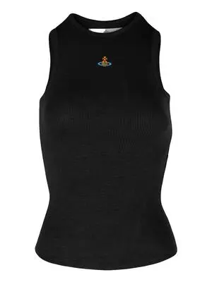 VIVIENNE WESTWOOD Ribbed Tank Top With Orb Embroidery - Black