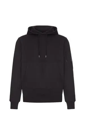 C.P. COMPANY Diagonal Raised Fleece Hooded Lens Sweatshirt - Black