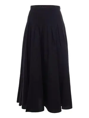 Max Mara Pleated Cotton Maxi Skirt - Black