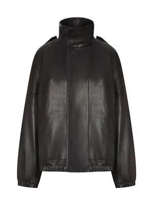 Saint Laurent High-neck Oversized Leather Jacket - Black