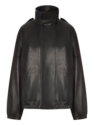 Saint Laurent High-neck Oversized Leather Jacket - Black