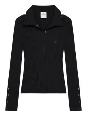 COURREGES Logo Polo Shirt With Epaulettes And Snap Cuffs - Black