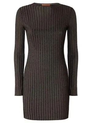 Missoni Ribbed Viscose Lamé Mini Dress - Brown