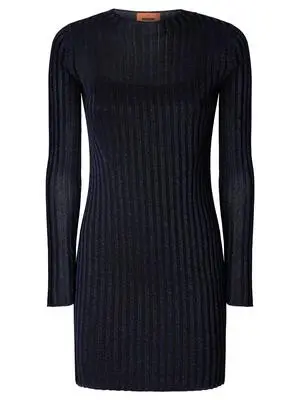 Missoni Ribbed Viscose Lamé Mini Dress - Navy Blue