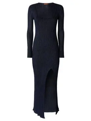 Missoni Ribbed Long Dress With Slit - Navy Blue