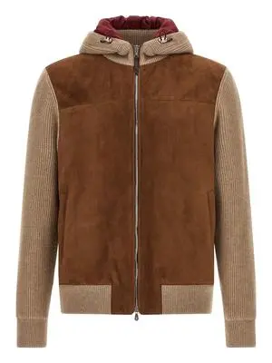Brunello Cucinelli Suede And Cashmere Bomber Jacket - Brown