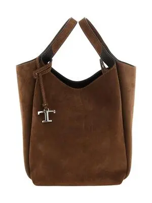 TOD'S TOD'S Suede Bucket Bag With Silver T-Pendant Brown