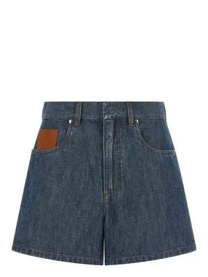 Fendi Chambray Denim High-waisted Flare Shorts - Blue