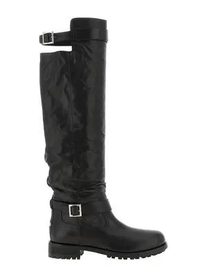 JIMMY CHOO Biker Kb Knee-high Leather Boots With Buckle Detailing - Black