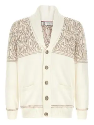 Brunello Cucinelli Braided Jacquard Shoulders Cardigan - Cream
