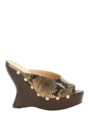 Magda Butrym Python Print Calfskin Leather Mules With Wedge Heel - Brown