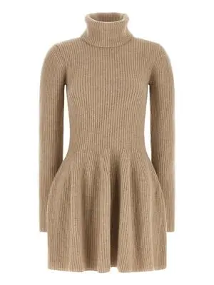 Magda Butrym Ribbed Cashmere Turtleneck Mini Dress - Cream