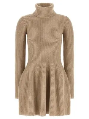 Magda Butrym Ribbed Cashmere Turtleneck Mini Dress - Cream