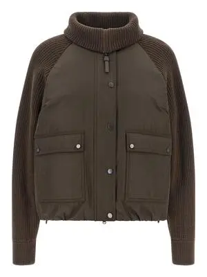 Brunello Cucinelli Knit Insert Down Jacket - Brown