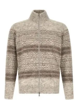 Brunello Cucinelli BRUNELLO CUCINELLI Nordic Jacquard Zip-Up Cardigan Cream