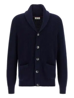 Brunello Cucinelli Shawl Collar Cotton Cardigan - Blue