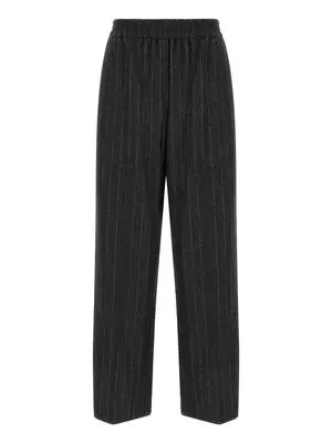 Brunello Cucinelli Brunello Cucinelli Micro Sequined Pinstripe Wide-Leg Trousers Gray