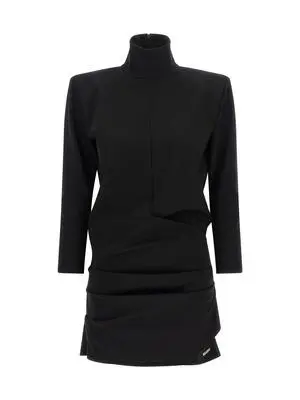 Attico Structured Shoulder Mini Dress - Black