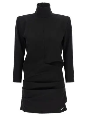 Attico Structured Shoulder Mini Dress - Black