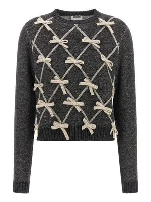 Moschino Bow Embellished Diamond Knit Sweater - Gray