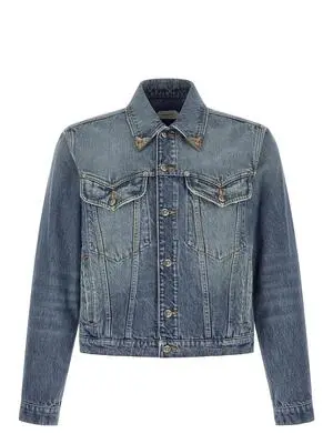 Versace Medusa Embellished Denim Jacket - Blue