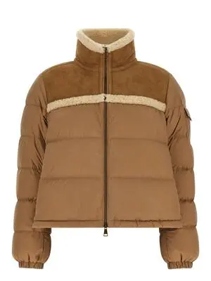 Moncler Aurore Down Jacket With Suede And Shearling Details - Cream