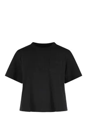 Sacai Cotton T-shirt With Patch Pocket And Denim-effect Panel - Black