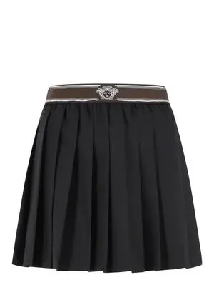 Versace Pleated Mini Skirt With Medusa Elastic Waistband - Black